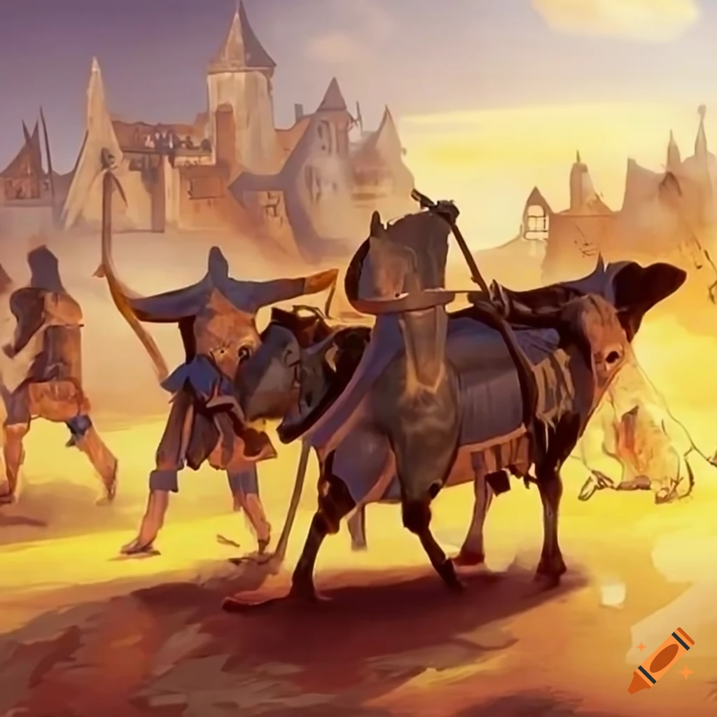 Medieval cows going into battle on Craiyon