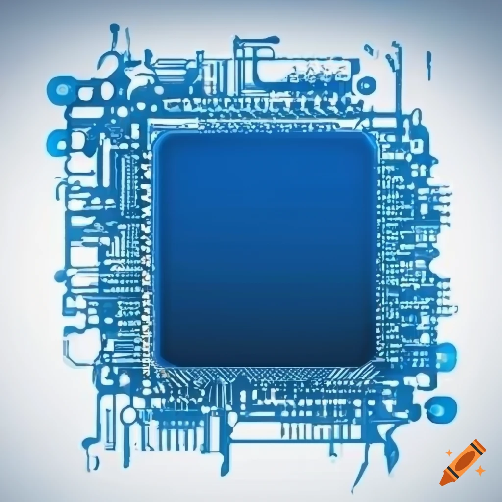 White poster background with blue and a processor on Craiyon