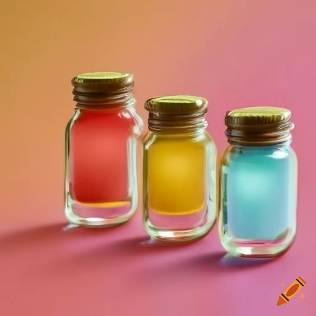 Essence in a small colorful jar with fruity aroma on Craiyon