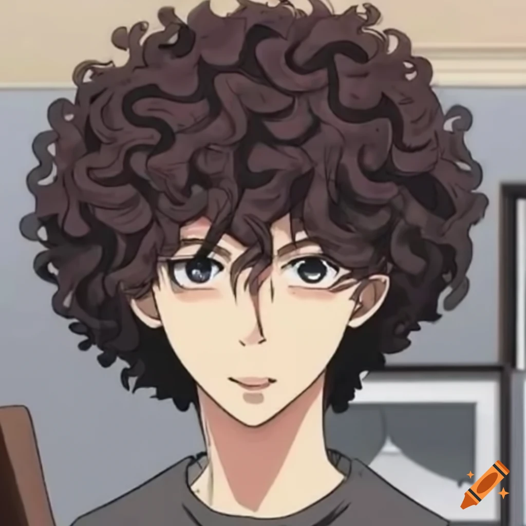 Character male anime with curly hair on Craiyon