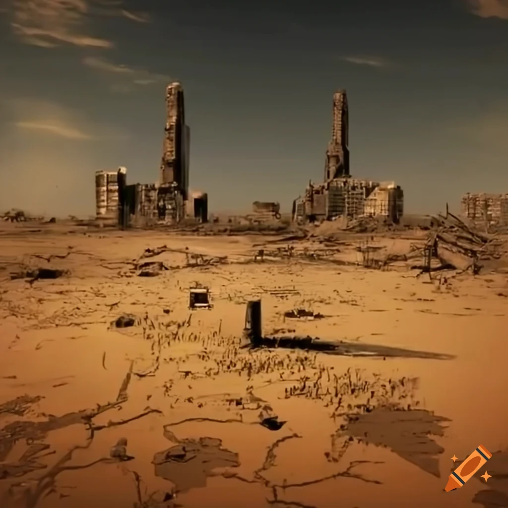 Deserted city in a barren nuclear wasteland after apocalypse on Craiyon