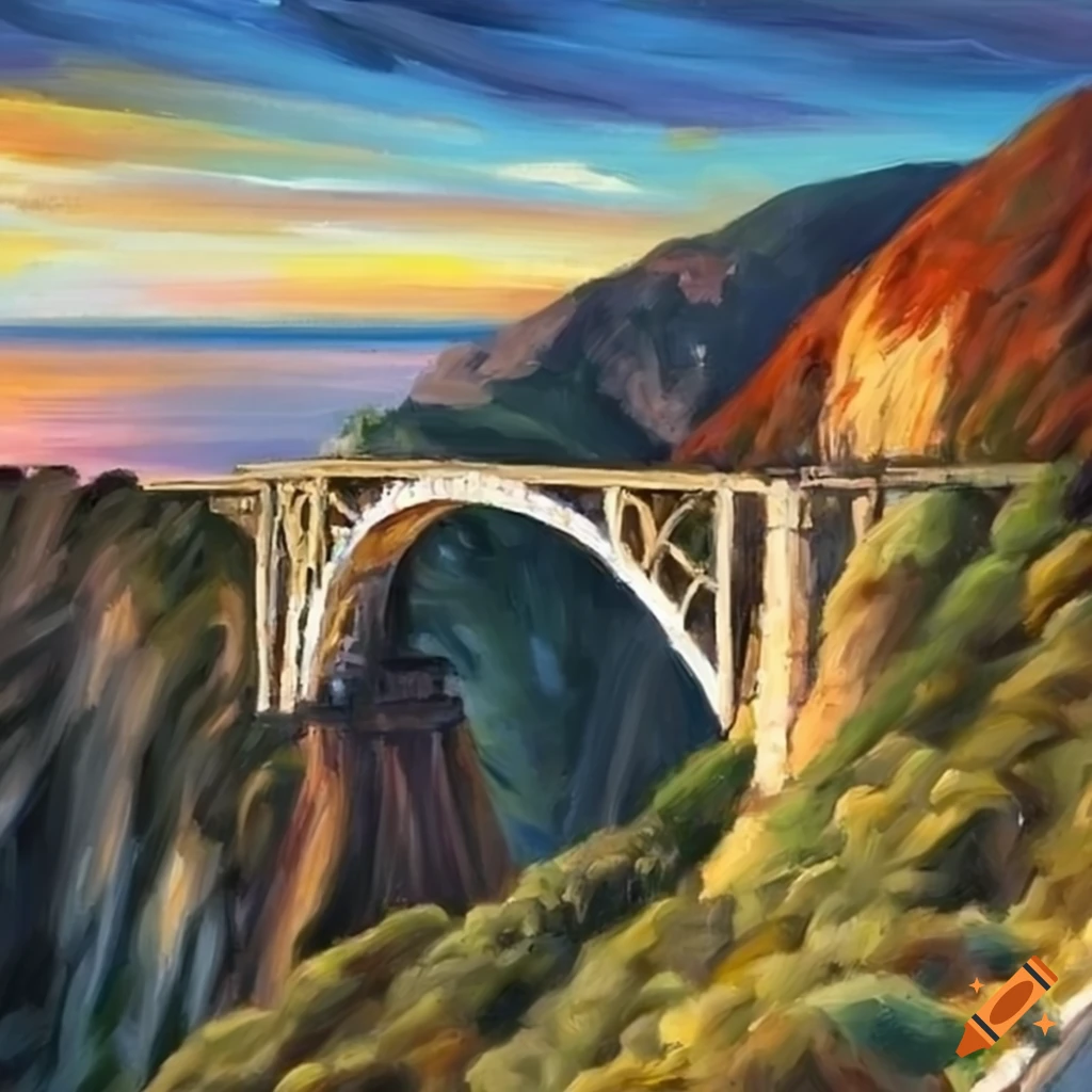 Lifelike oil painting of Bixby Bridge on Craiyon