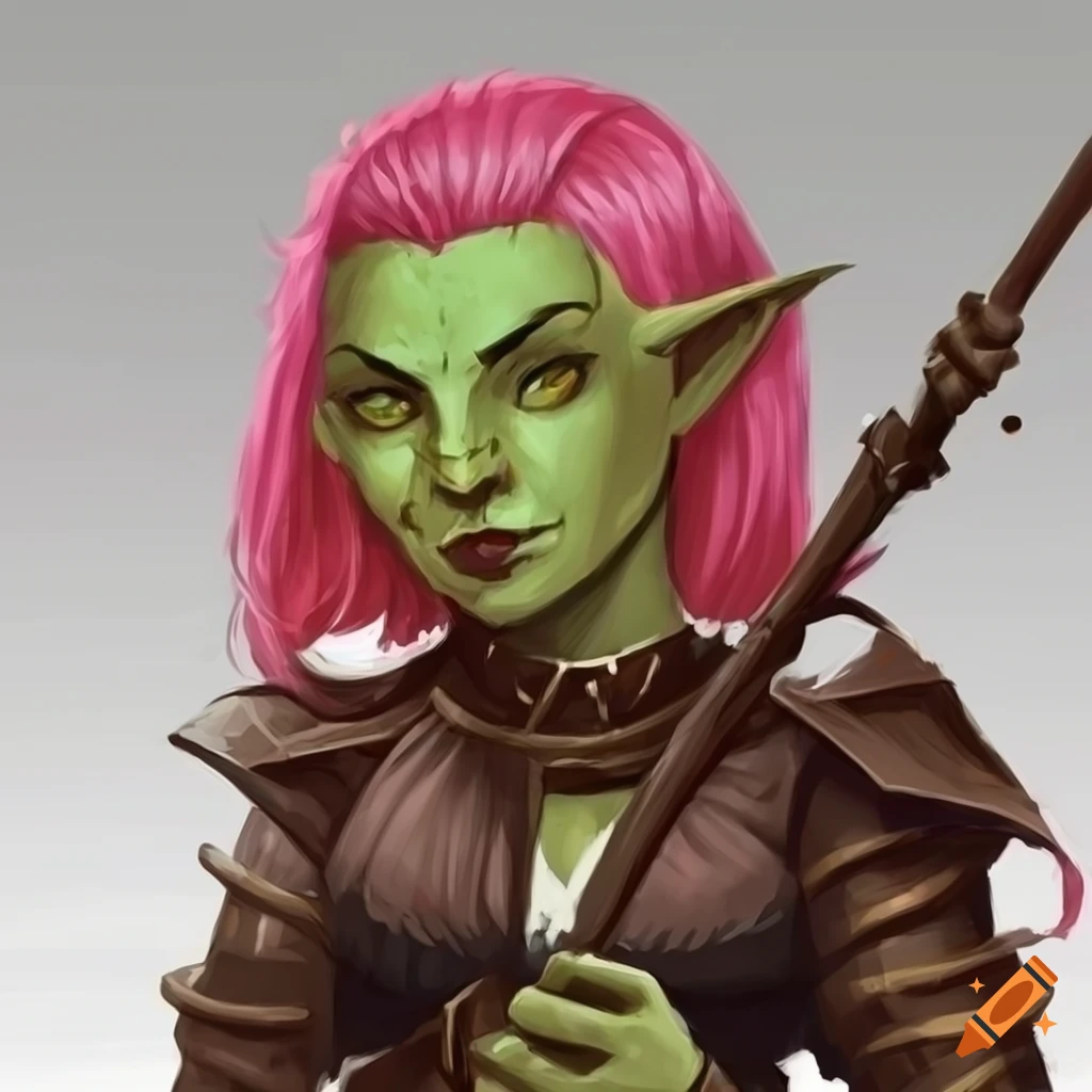 Fantastical half-goblin half-dwarf female character with pink hair from ...
