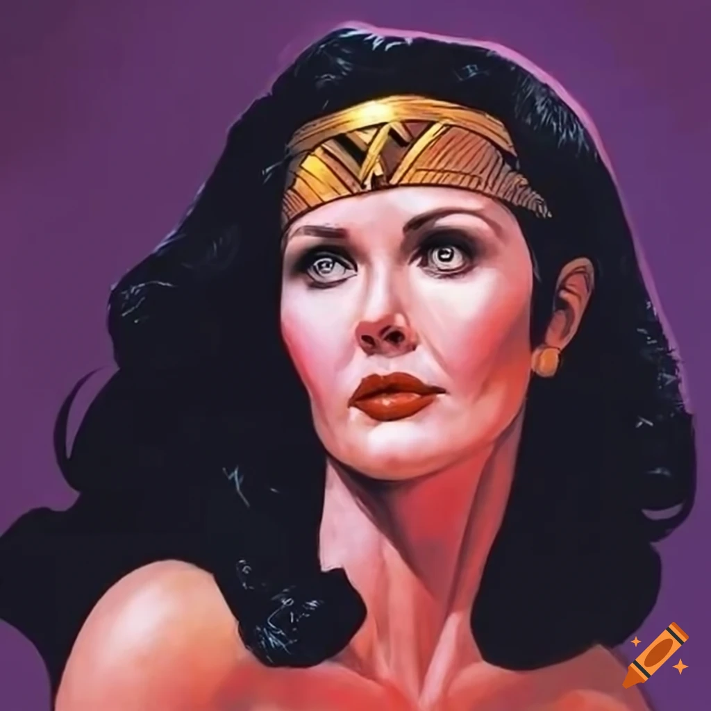Illustration of lynda carter as wonder woman by frank frazetta on Craiyon