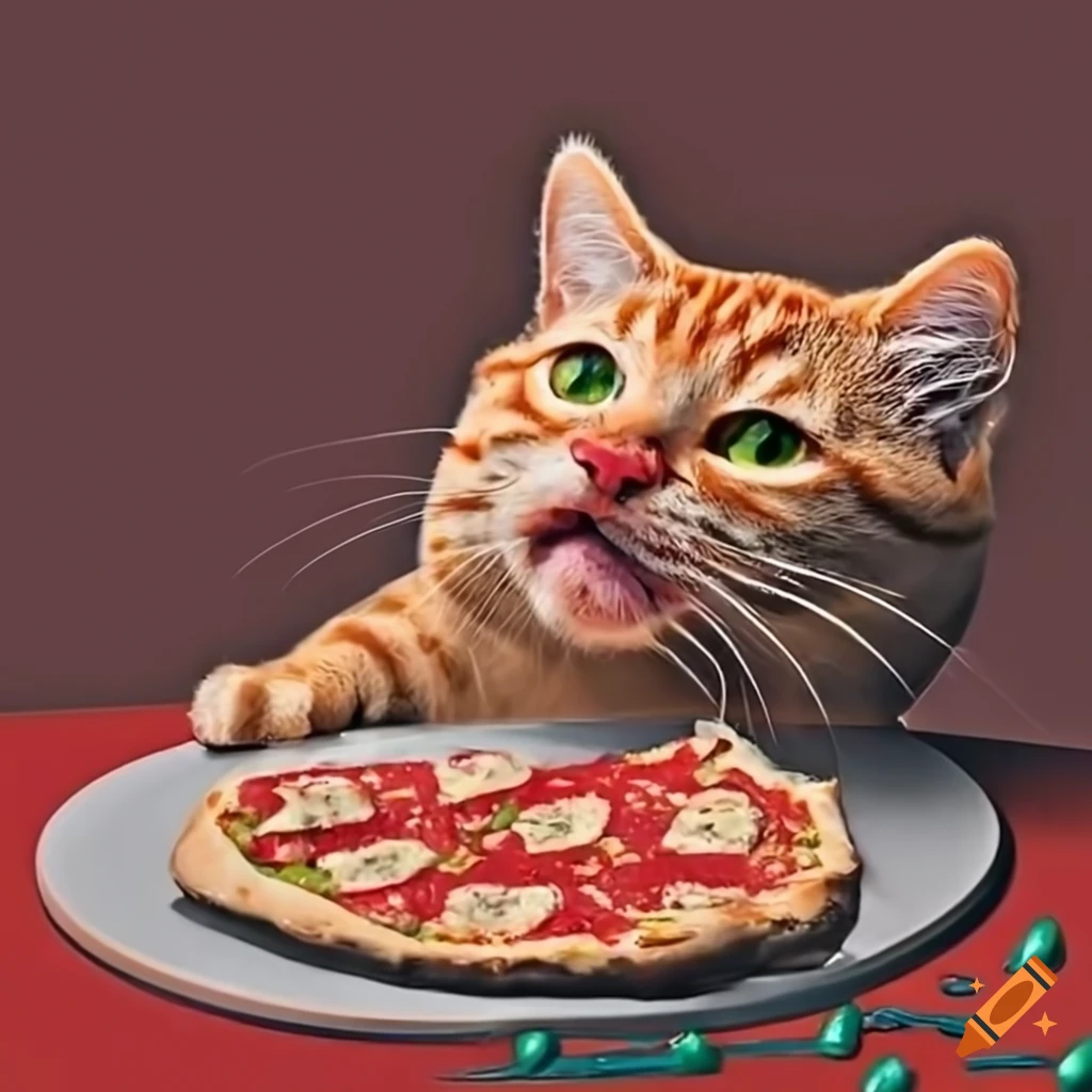 Red cat eating pizza on Craiyon