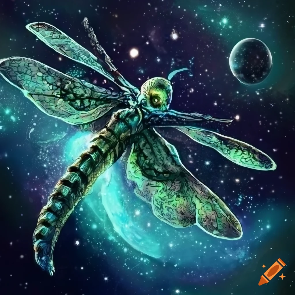 Colossal cosmic dragonfly and firefly hybrid in outer space inspired by ...