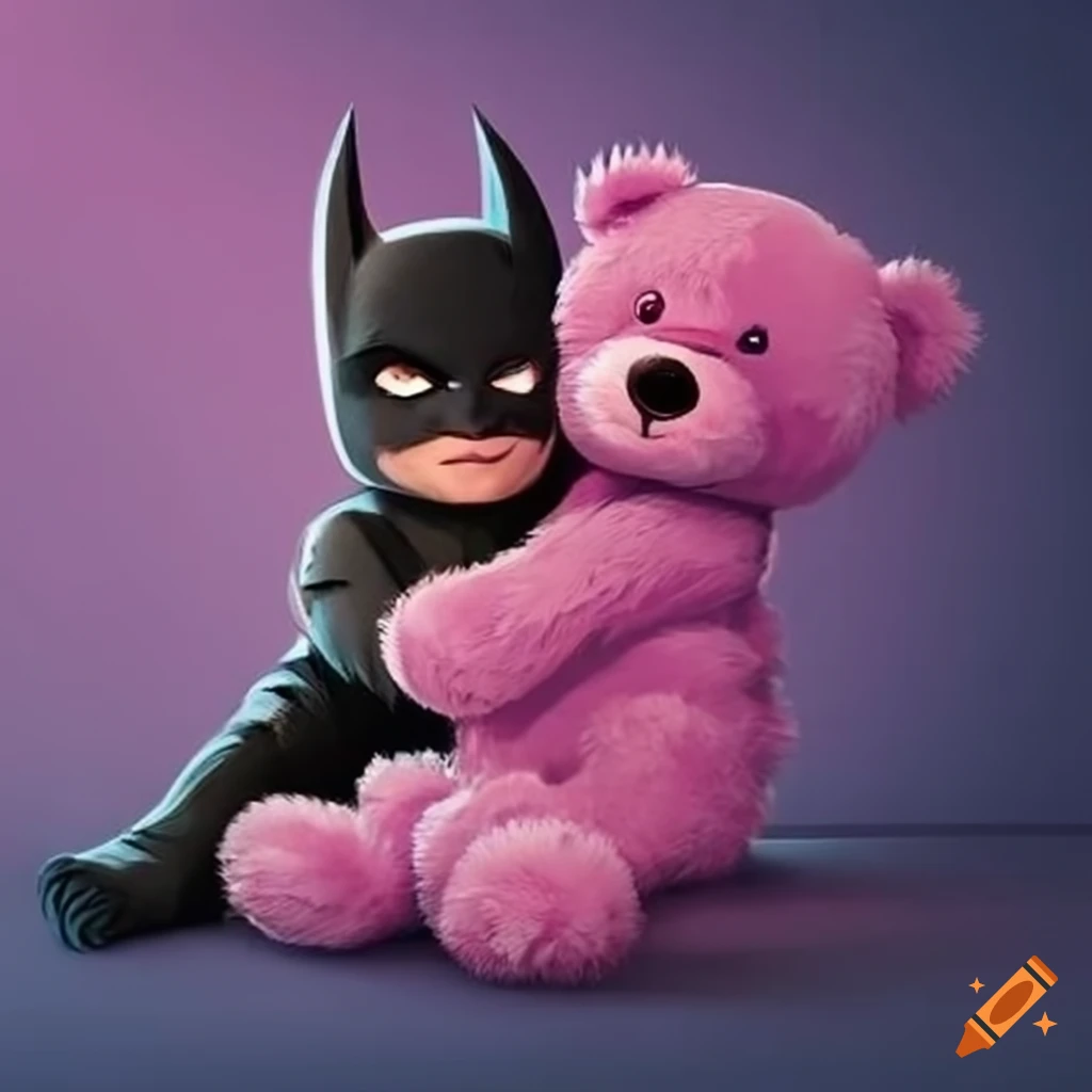 Batman and pink cute bear cuddling on Craiyon