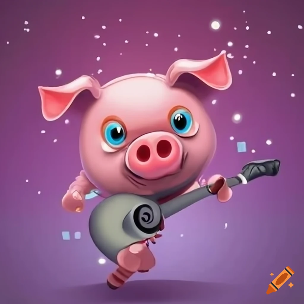 Adorable cartoon pig dancing in disco outfit on Craiyon