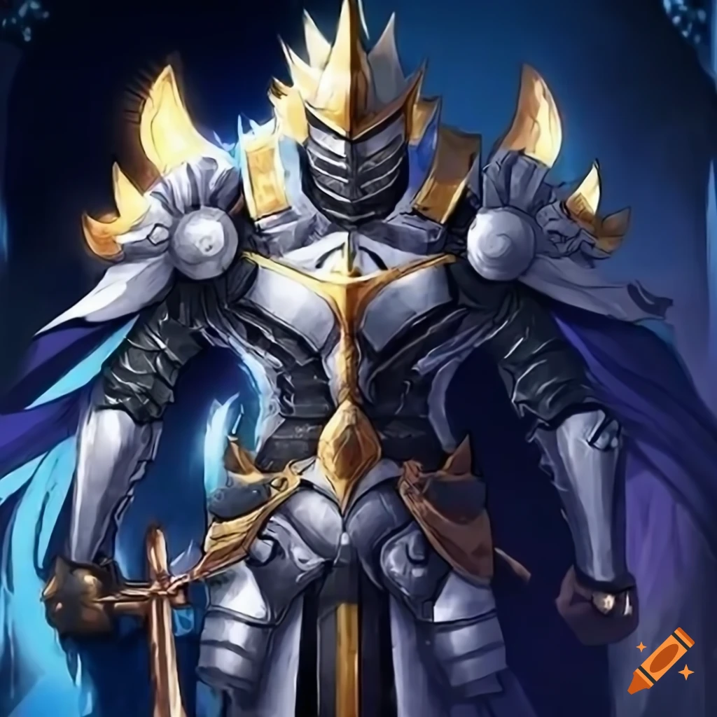 Anime holy paladin engaged in epic battle with hammer and shield on Craiyon