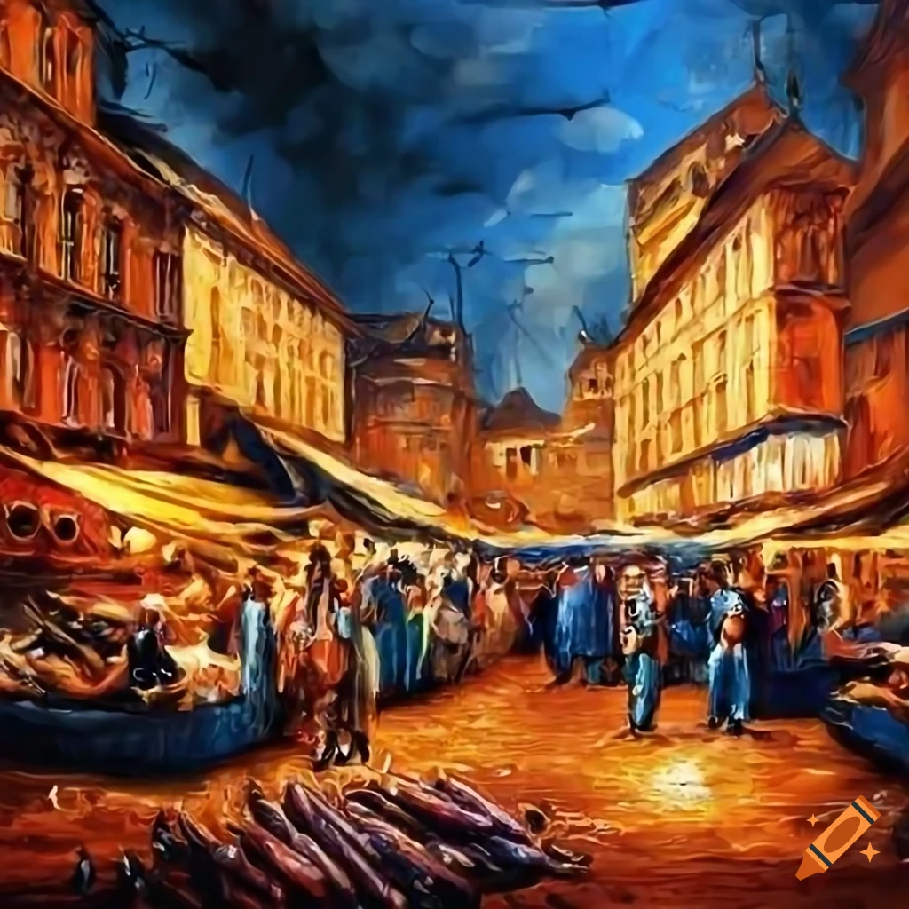 High resolution painting of a fish market on Craiyon