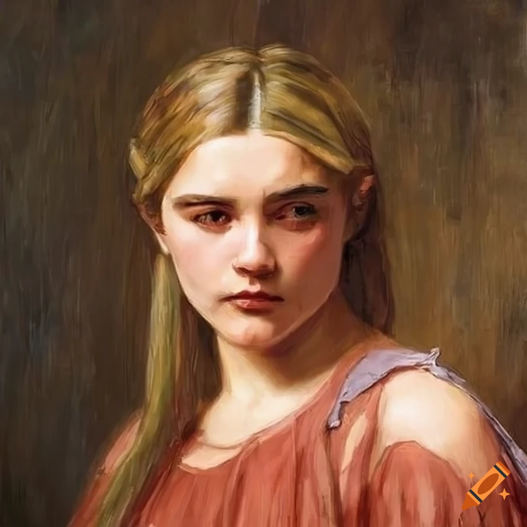 Portrait of florence pugh by john william waterhouse on Craiyon
