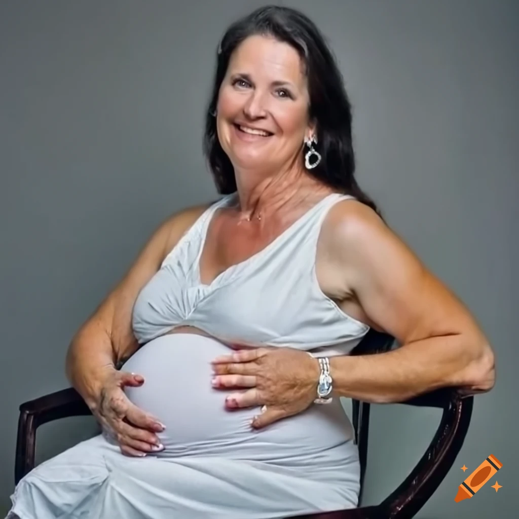 Happy Older Pregnant Woman Sitting In A Chair Photorealistic Depiction On Craiyon