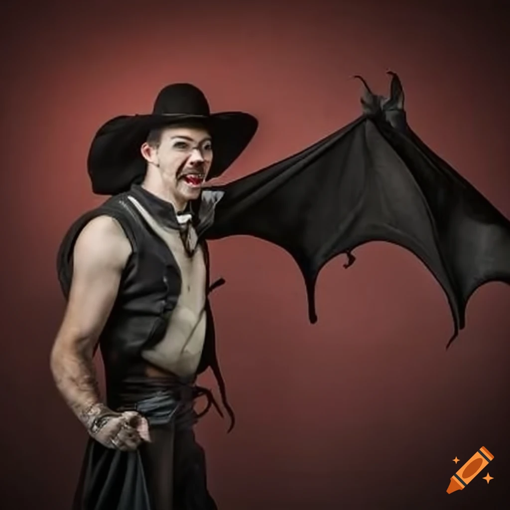 Vampire cowboys riding giant bats in a quirky illustration on Craiyon