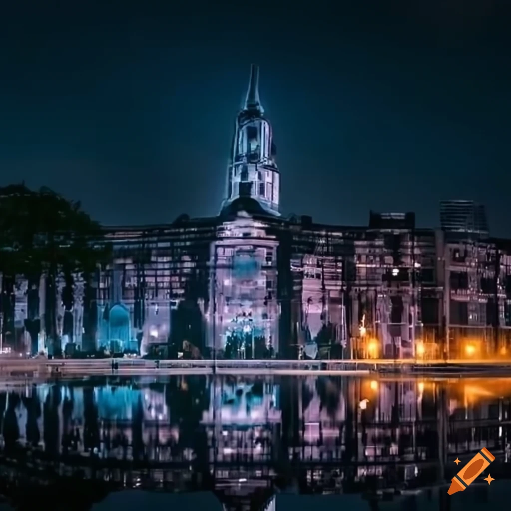 Futuristic university at night on Craiyon