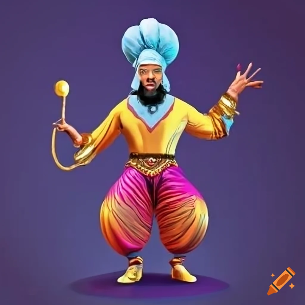Modern genie in stylish attire with head turban and goaty beard in a ...