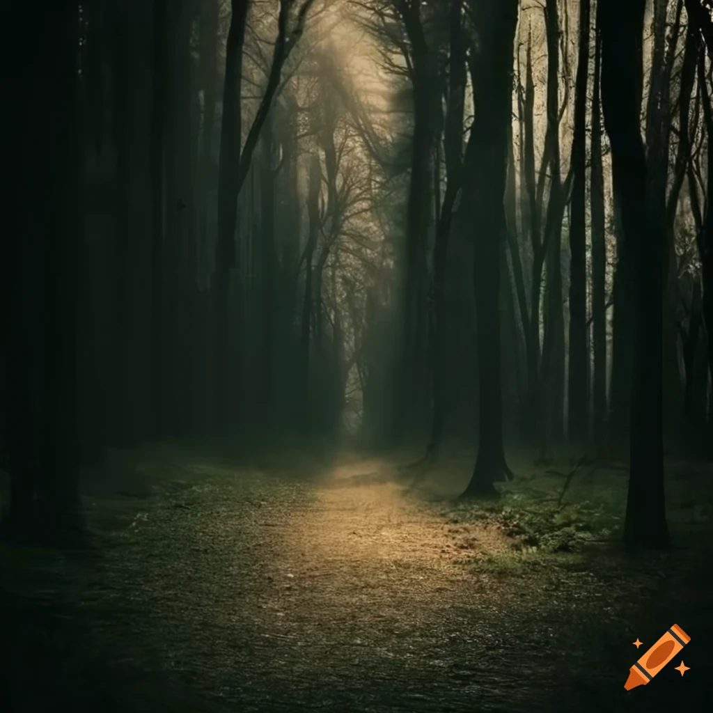 Vintage picture of a forest path crossroads in the woods on Craiyon