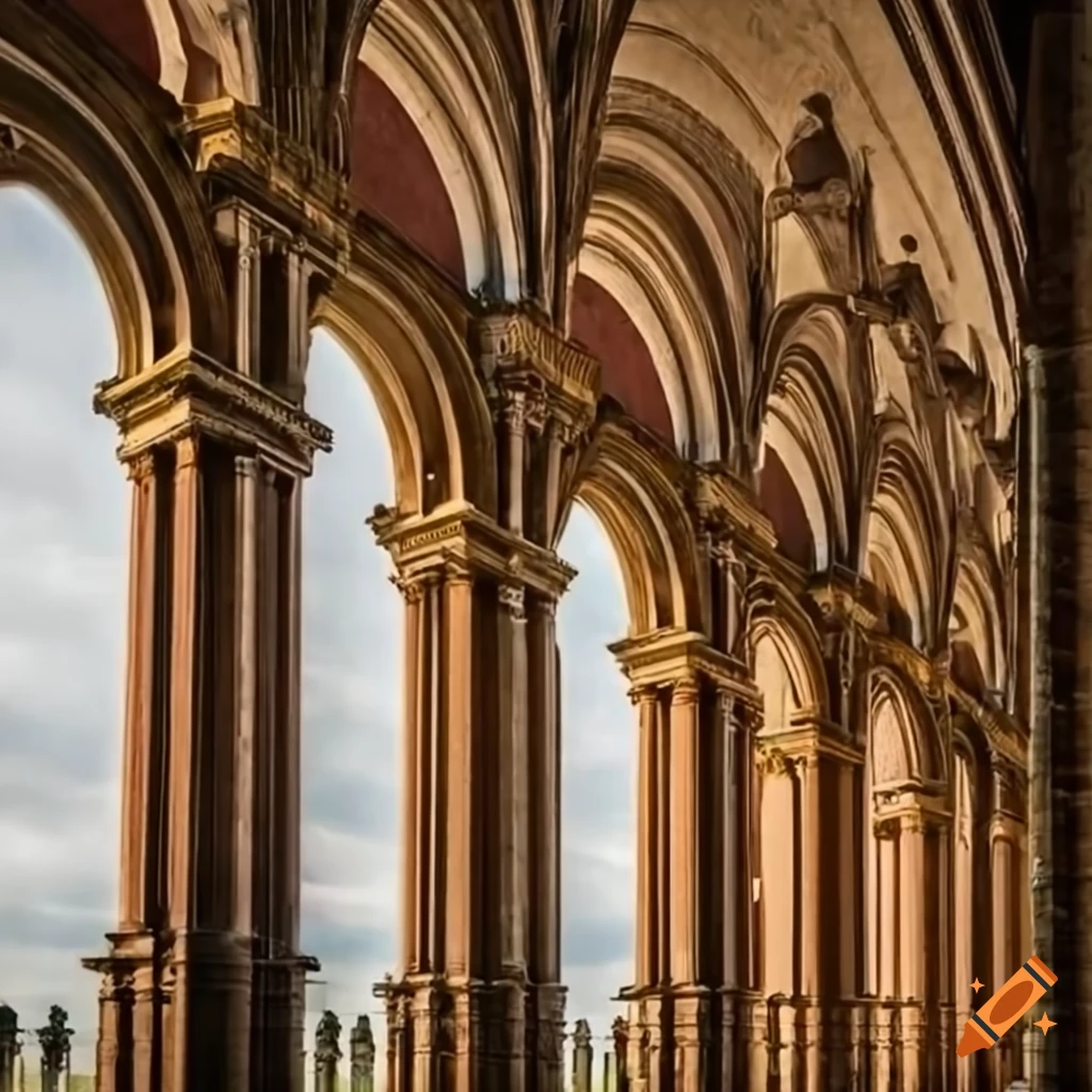 Colonial-era Brazilian architecture skyscraper with columns and arches ...