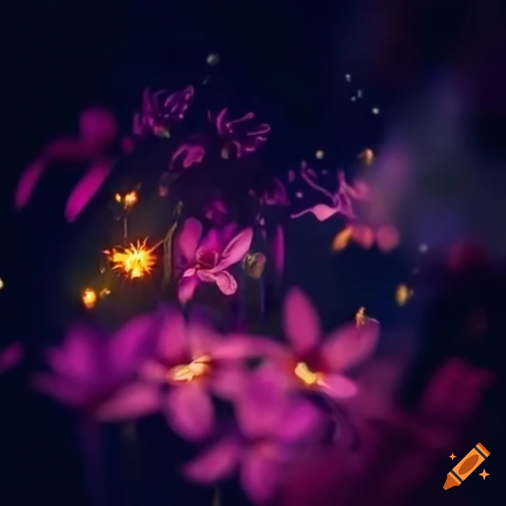 Magical secret garden at night with moonflowers and fireflies on Craiyon