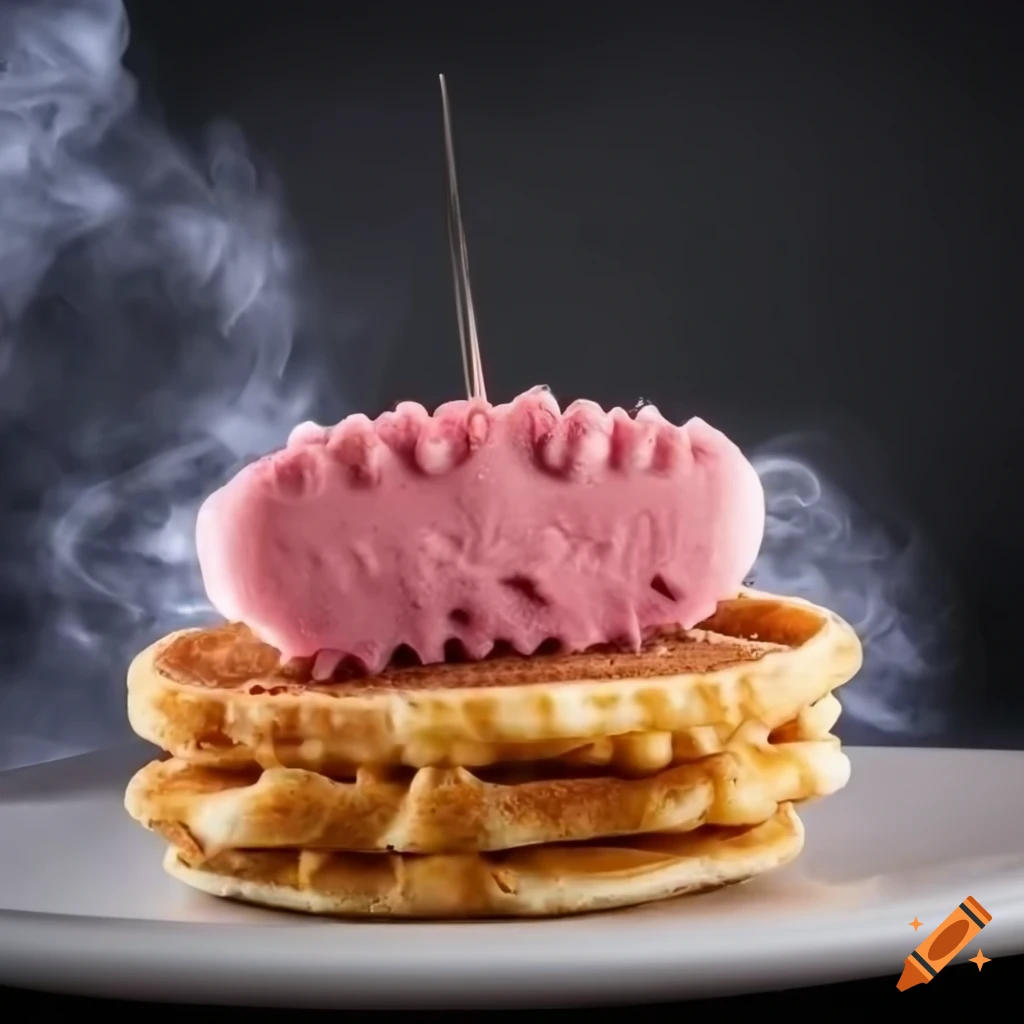 Plate of pink waffles with a black background on Craiyon