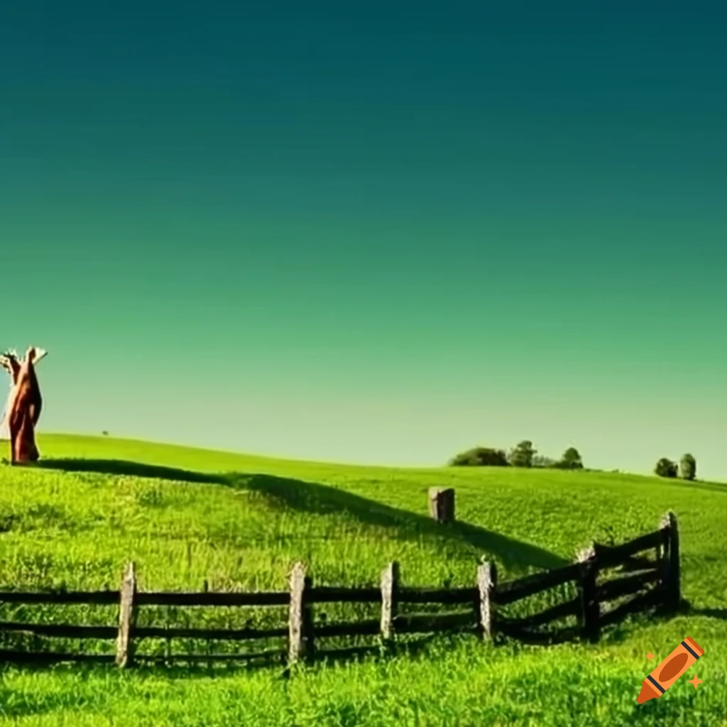 Green ranch slope with fence and a figurine on Craiyon