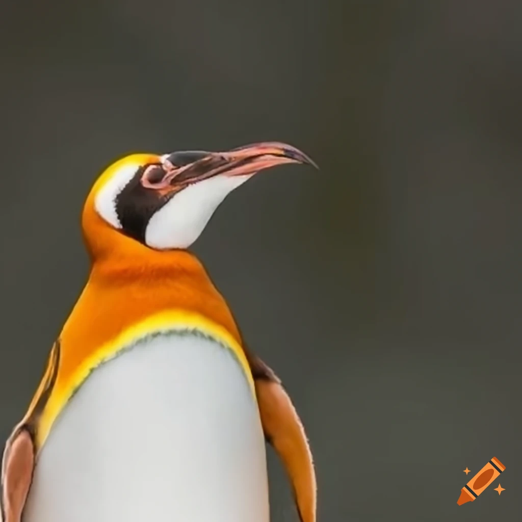 Orange penguin with other penguins in observation on Craiyon