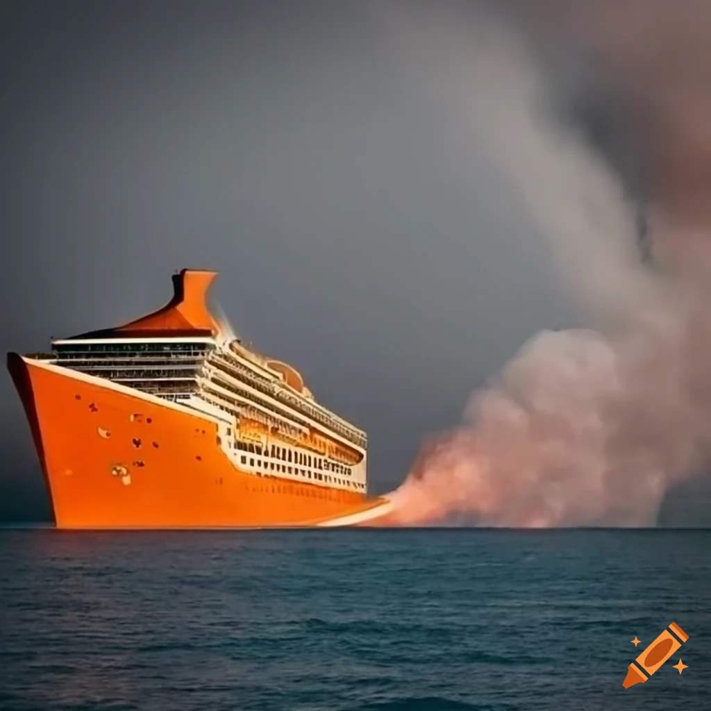 Orange commander cruise ship with unique funnel and orange s. a. logo ...