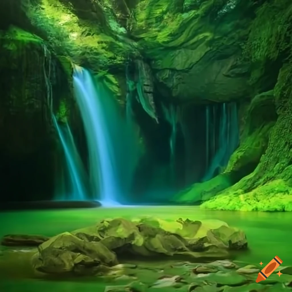 Green waterfall on Craiyon