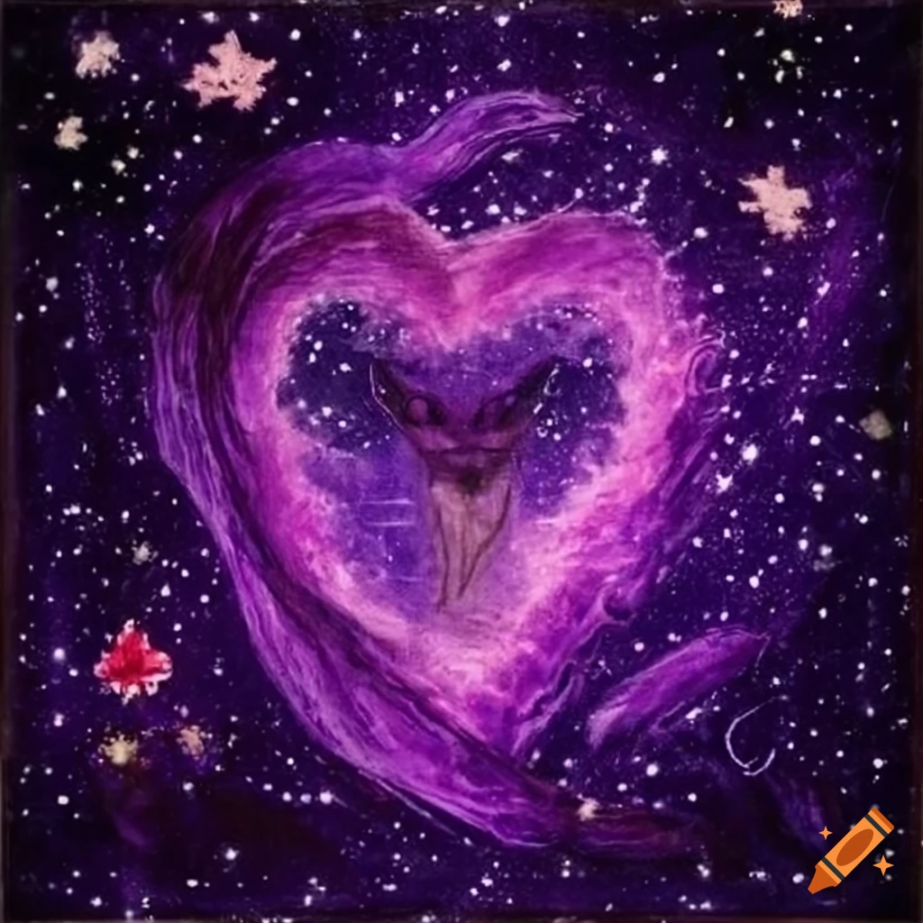 Purple pink heart fox in a milky way snow queen inspired by william ...