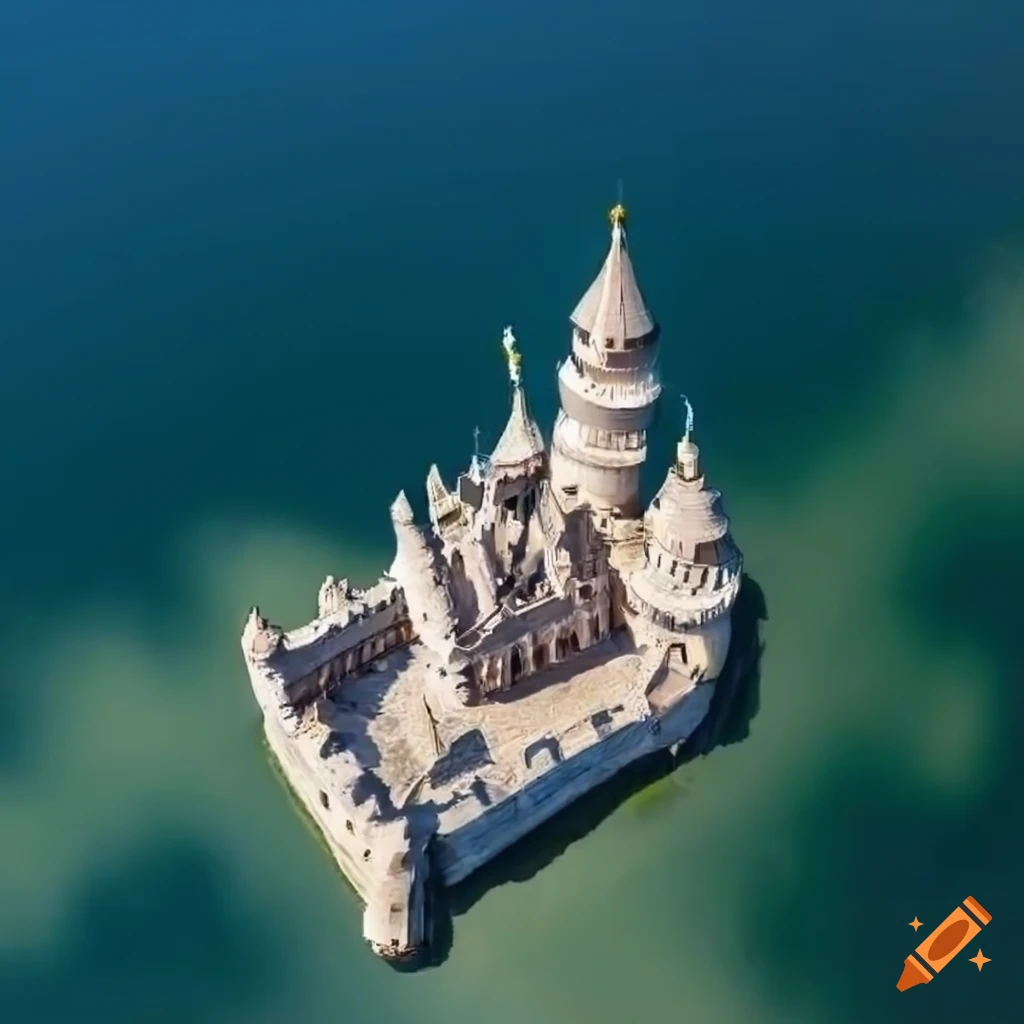 Top-down view of a tall castle floating in the sky on Craiyon
