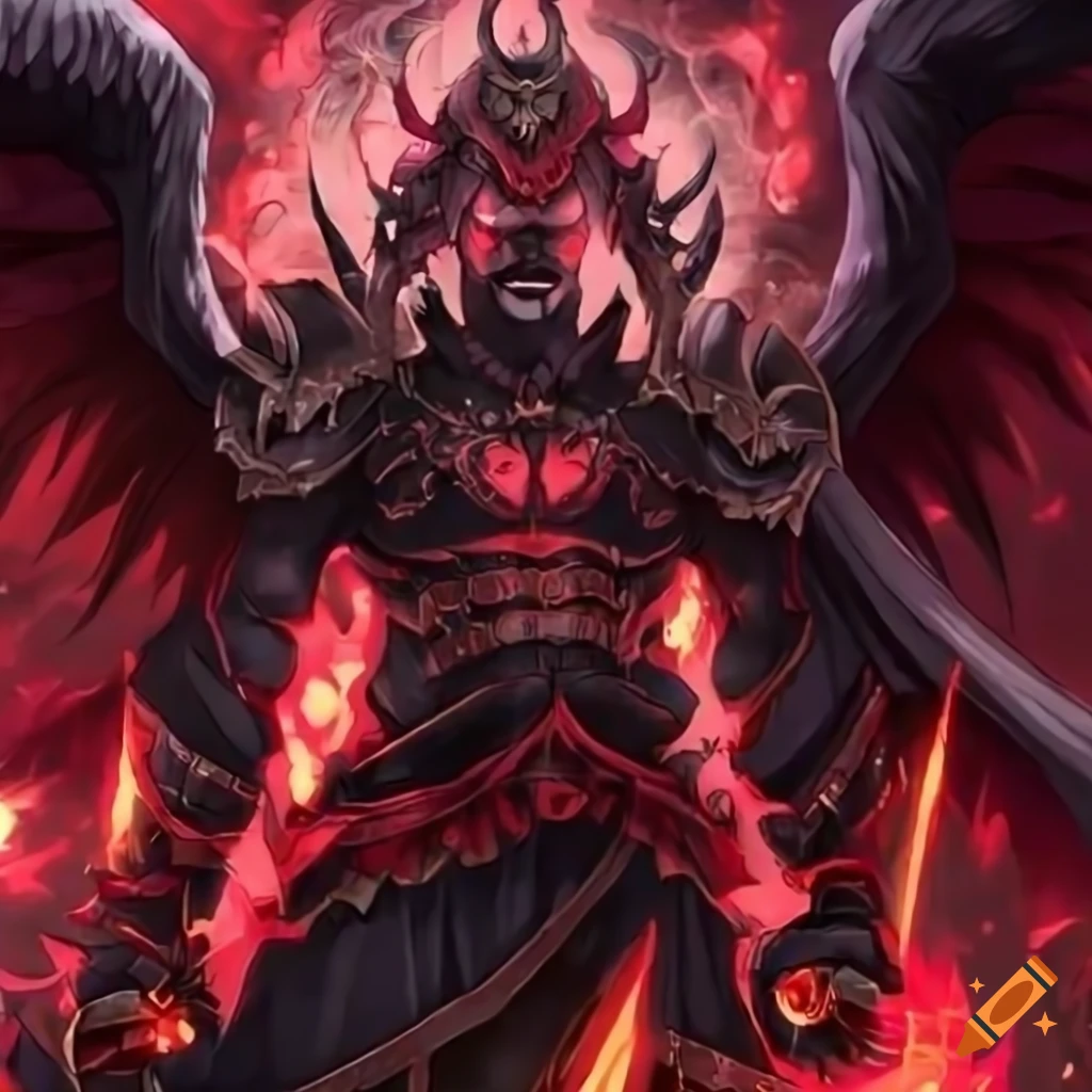 Powerful demon leader in military barbarian vampire anime theme on Craiyon