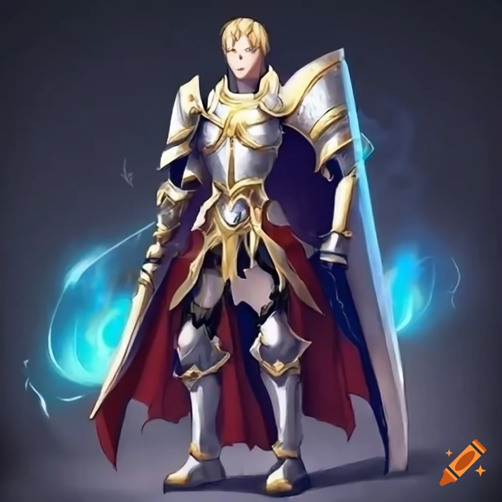 Anime sacred holy paladin man in epic celestial knight battle attire on ...