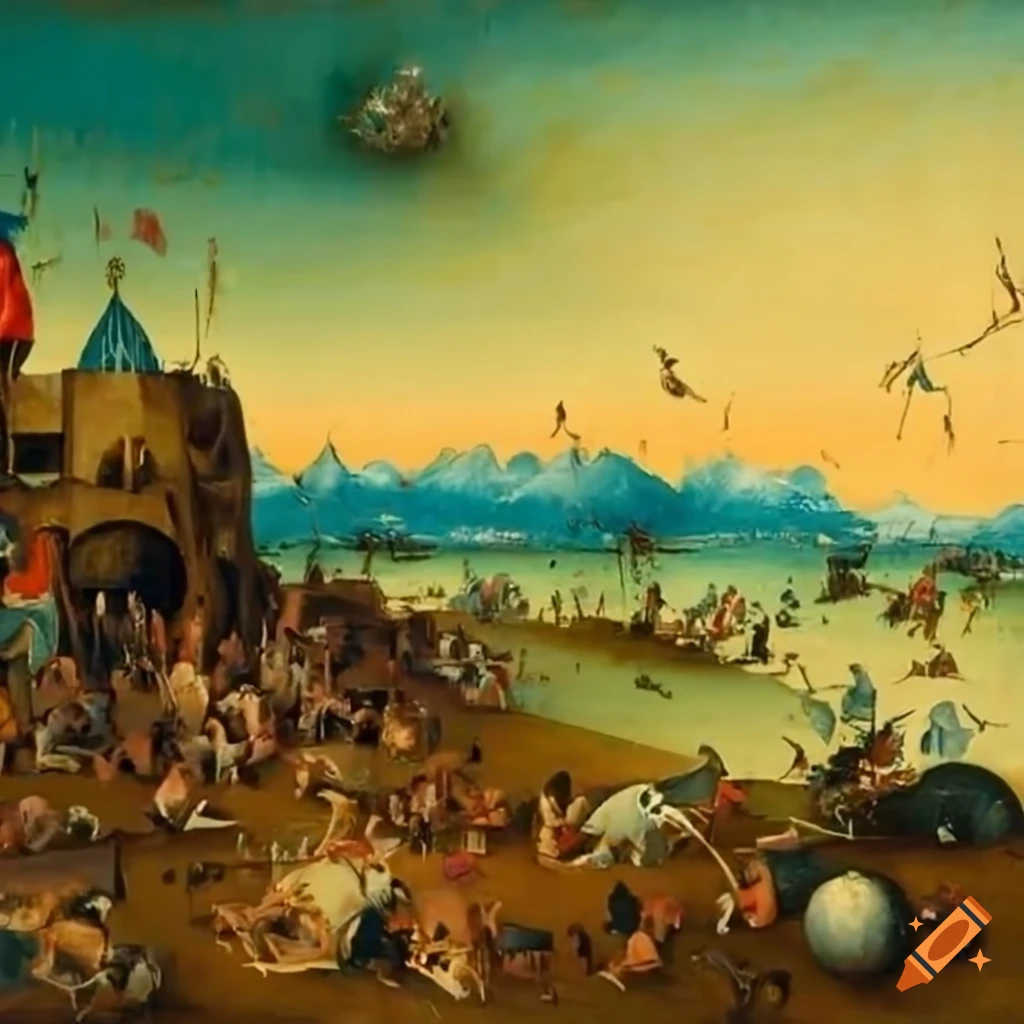 Beach scene inspired by hieronymus bosch on Craiyon