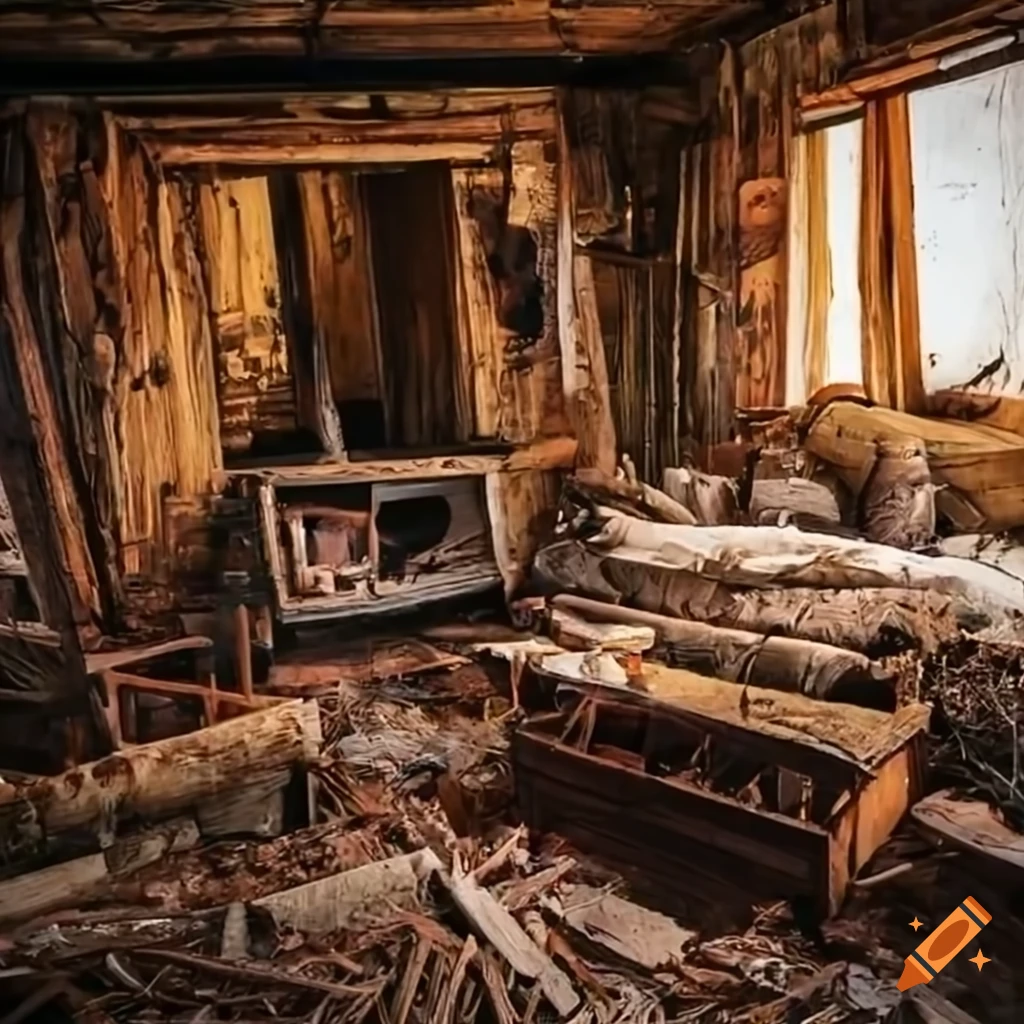 Destroyed cabin living room on Craiyon