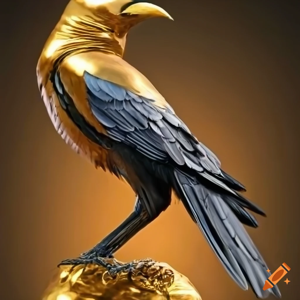 Realistic raven morphing into a golden statue on Craiyon