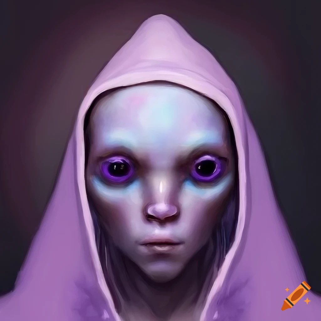 Detailed painting of an elf-like alien in monk robes with unique skin ...