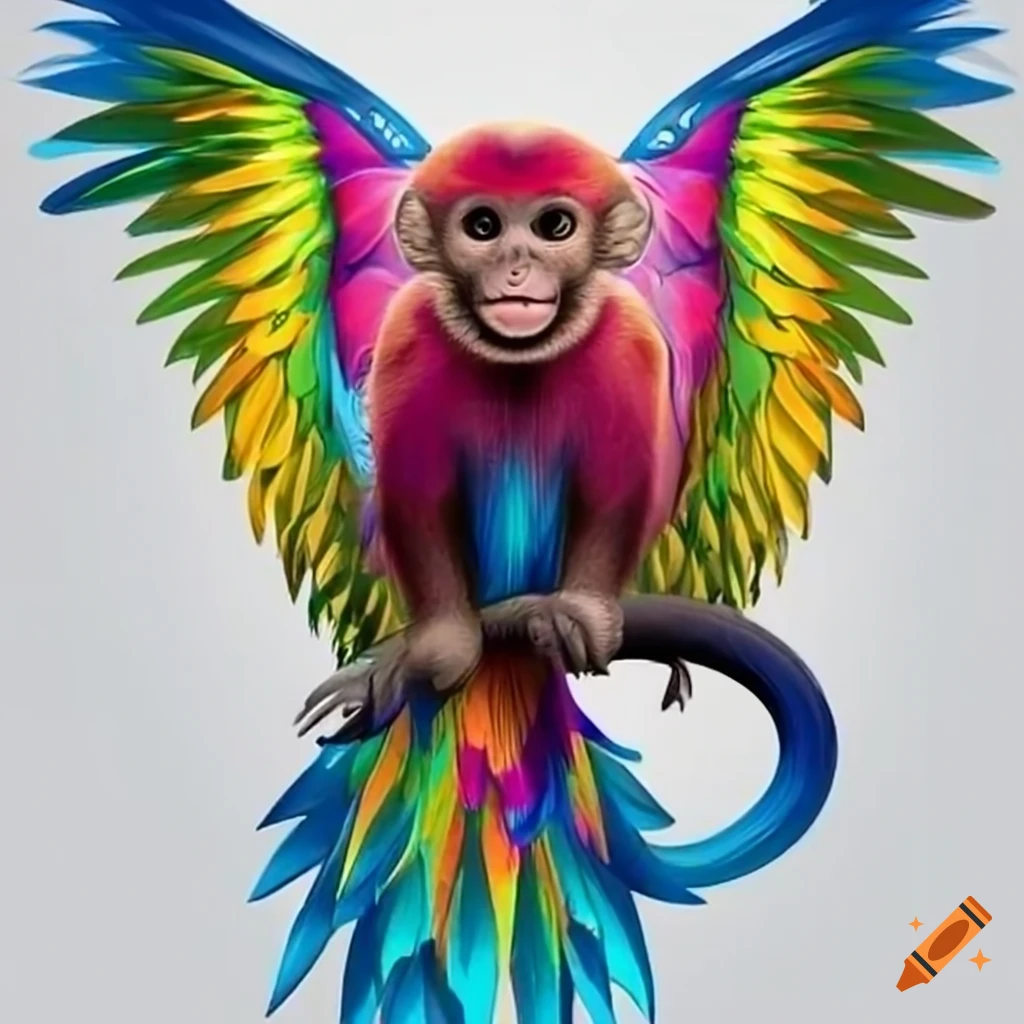 Capuchin monkey with parrot wings on Craiyon