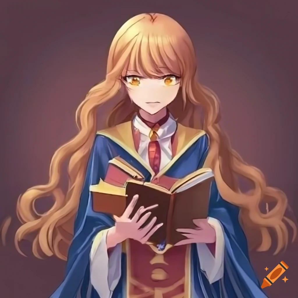 Fantasy noble librarian queen mage teaching and holding books on Craiyon