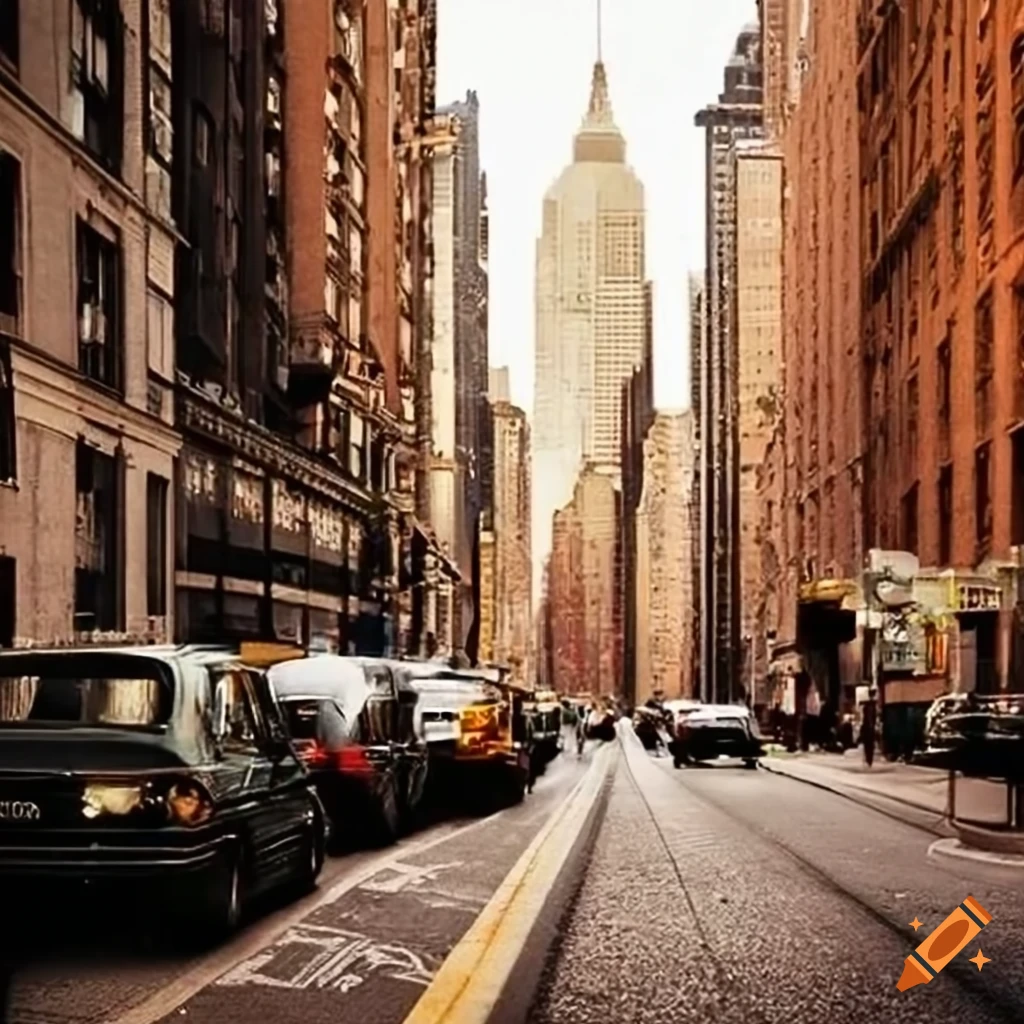 Retro-style new york city street scene poster on Craiyon