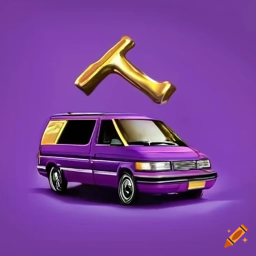 Purple 1990 dodge caravan with gold hammer decal and friends inside on ...