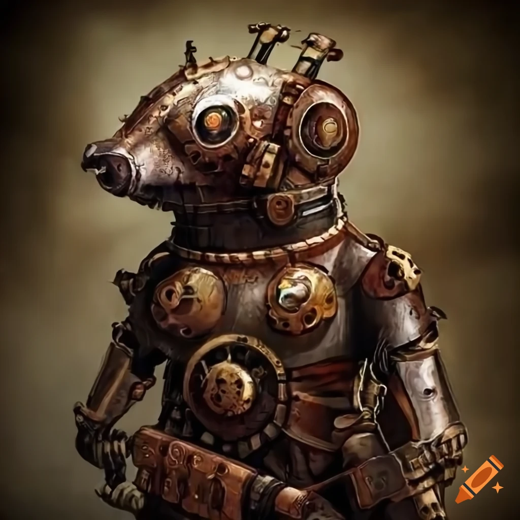 Steampunk combat armor with a rat robot design on Craiyon