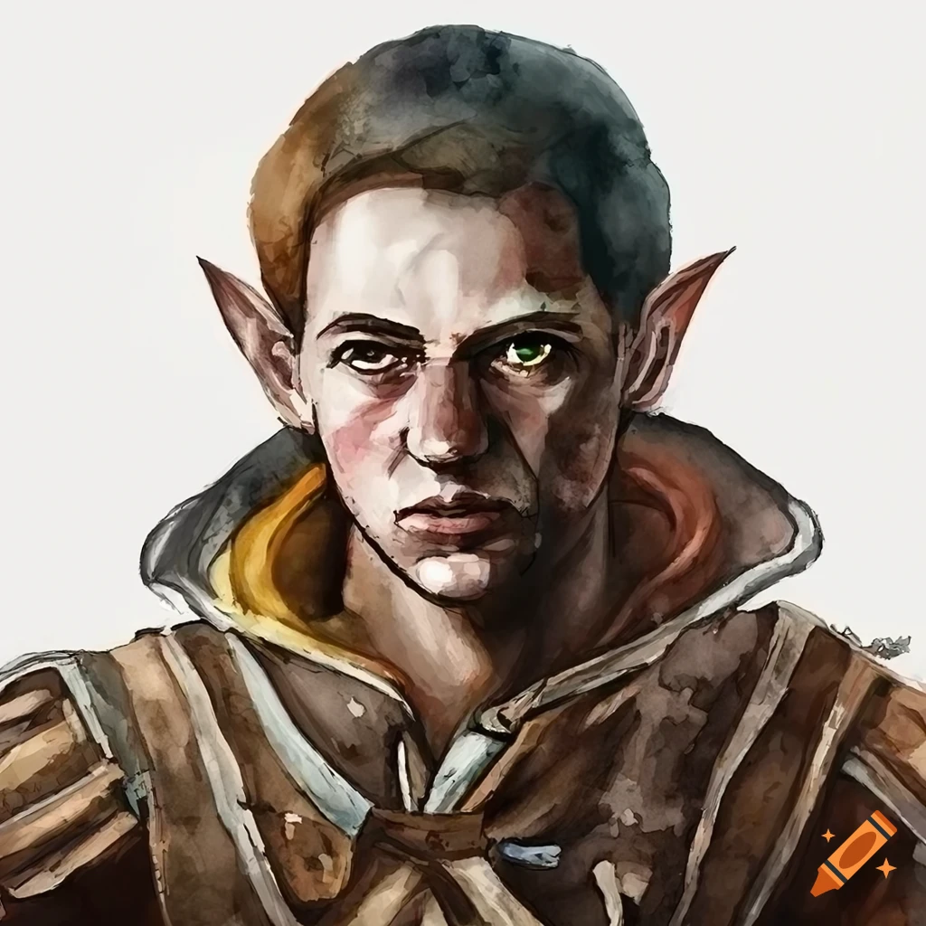Portrait painting of a 32-year-old half-elf rogue character from ...