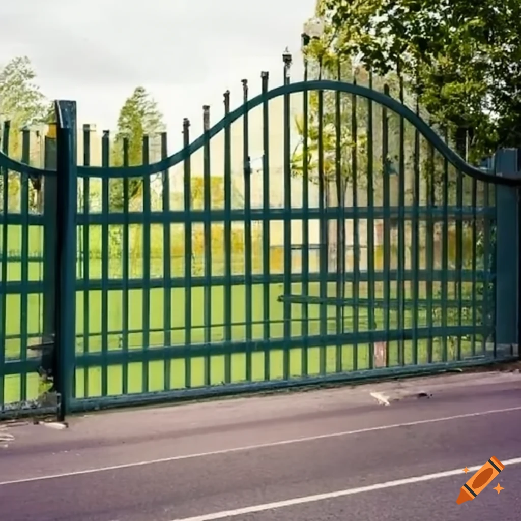 School steel fence with open gate on Craiyon