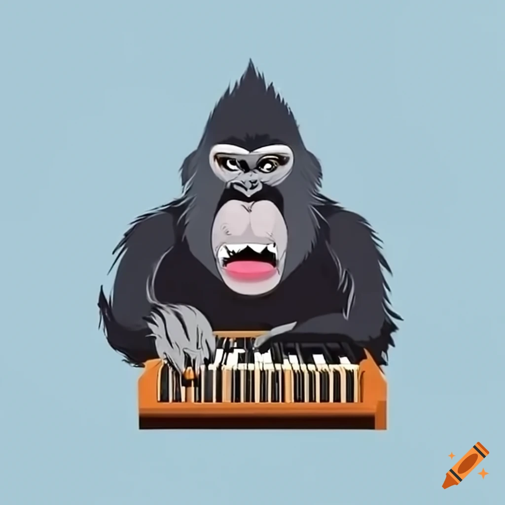 Happy gorilla playing piano on Craiyon