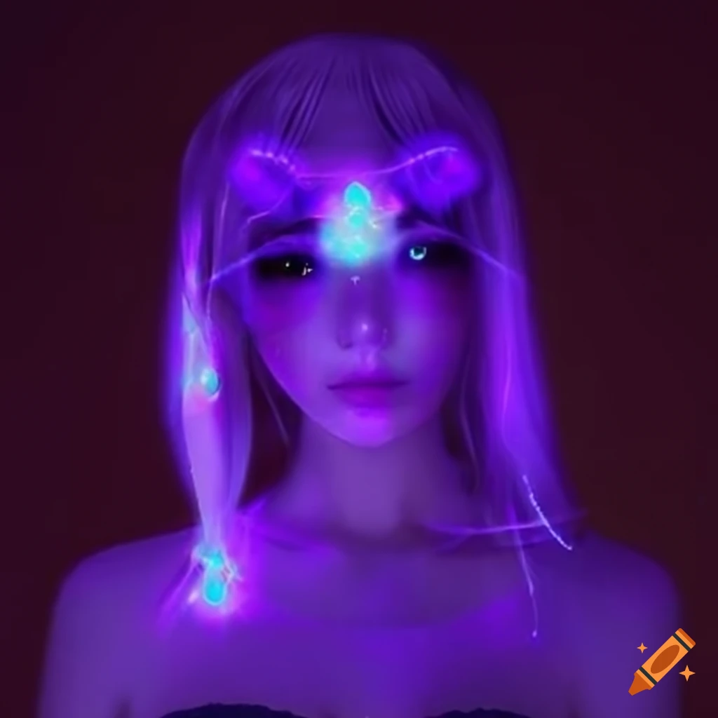 Person with glowing freckles in a fantasy purple style on Craiyon
