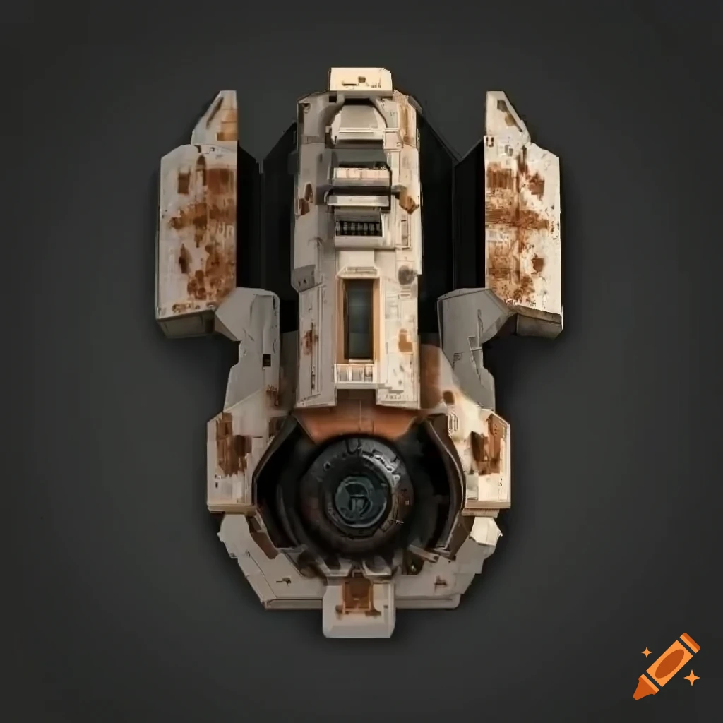 Top-down view space ship in a dark sci-fi style with military design on ...