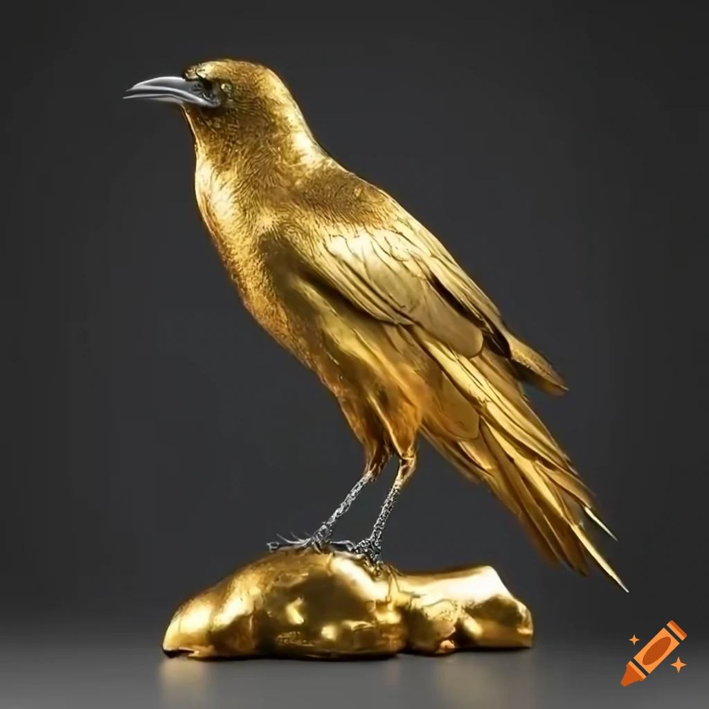 Hyperrealistic raven transitioning into a golden statue on Craiyon