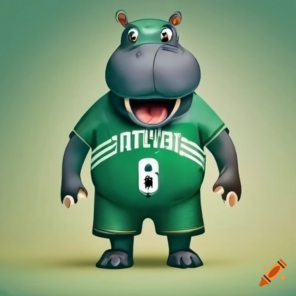 Adorable cartoon hippo playing soccer in Celtic jersey on Craiyon
