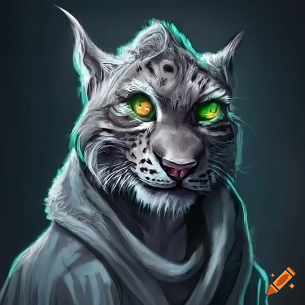 Enchanted bobcat tabaxi wizard casting spell with glowing staff on Craiyon