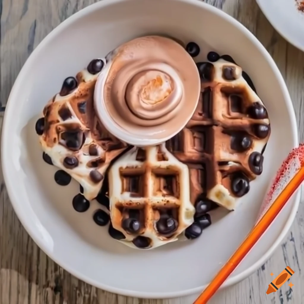 Triple chocolate waffle with boba drink on Craiyon