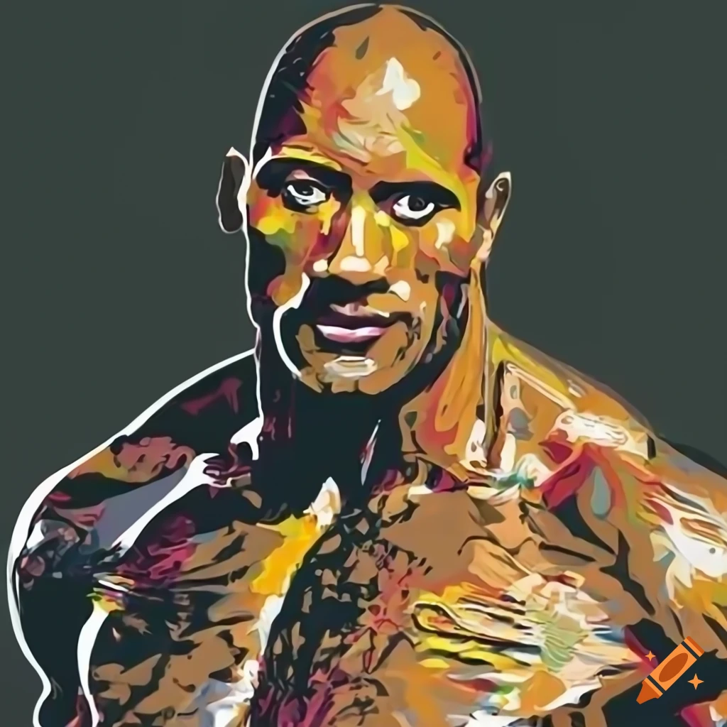Psychedelic vector art portrait of dwayne johnson on Craiyon